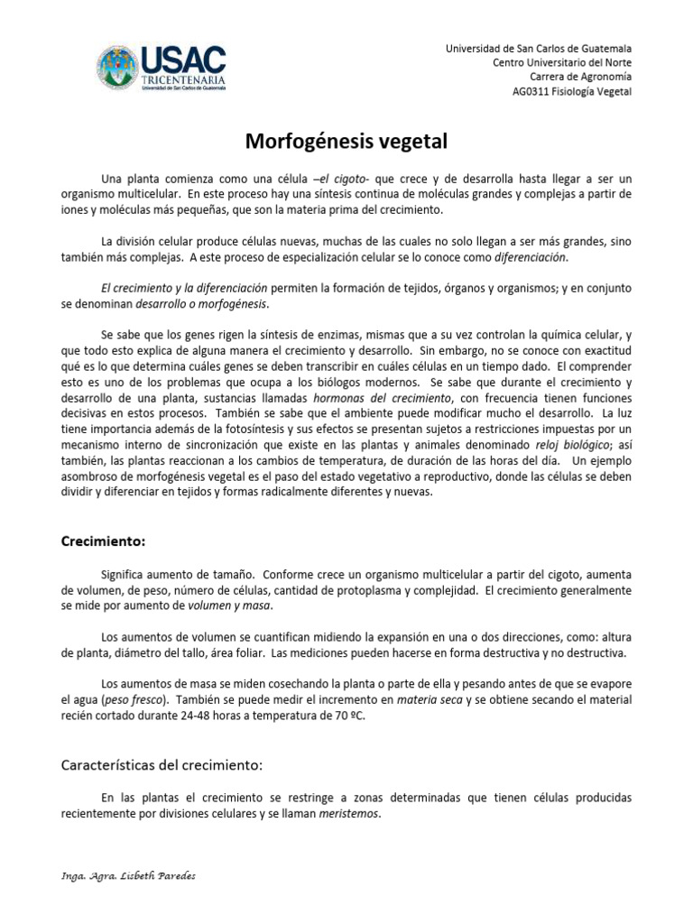 Morfogénesis Vegetal | PDF | Hormona Vegetal | Auxina