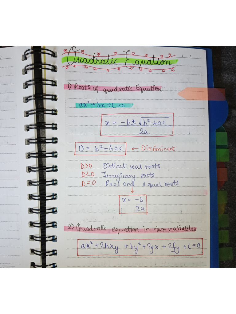 Quadratic Equations Self Made Notes | PDF