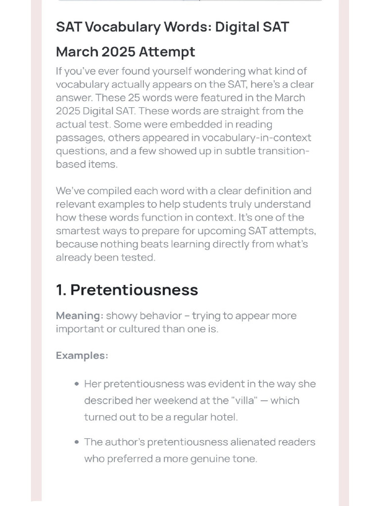 25 Vocabulary Words From March 2025 SAT | PDF