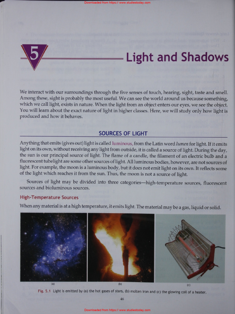 ICSE Class 7 Physics Chapter 05 Light and Shadows | PDF