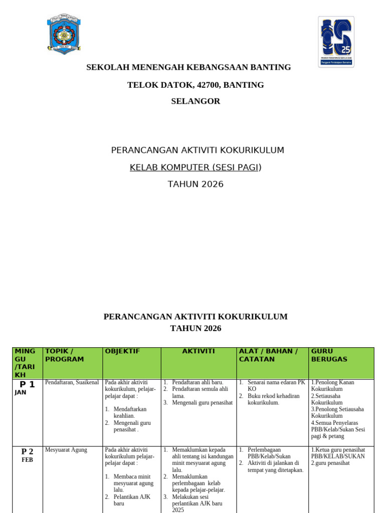 Perancangan 2026 Kelab Komputer | PDF