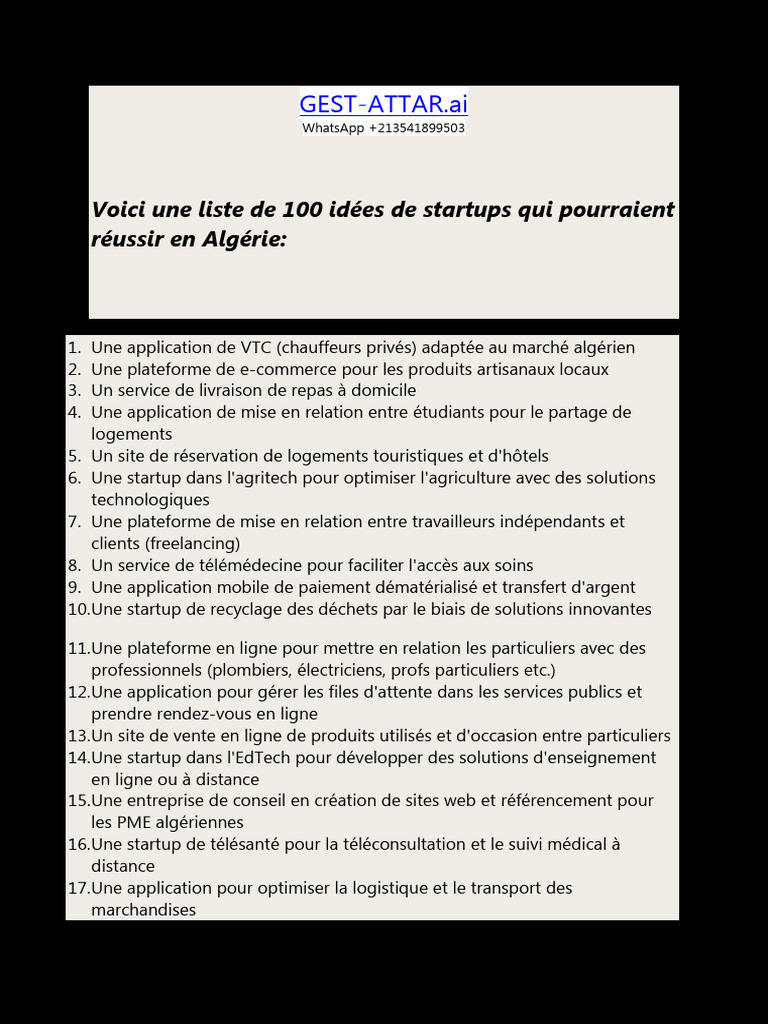 Voici Une Liste de 10 Idées de Startups Qui Pourraient Réussir en ...