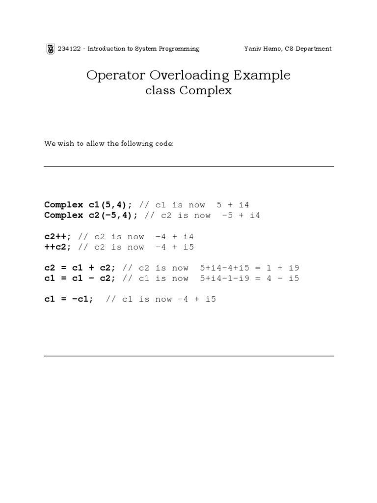 Operator Overloading Example: Class Complex | PDF | Object Oriented Programming | Formalism ...
