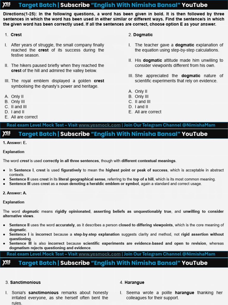 Target Batch English Mains (Word Usage) Set-6 | PDF