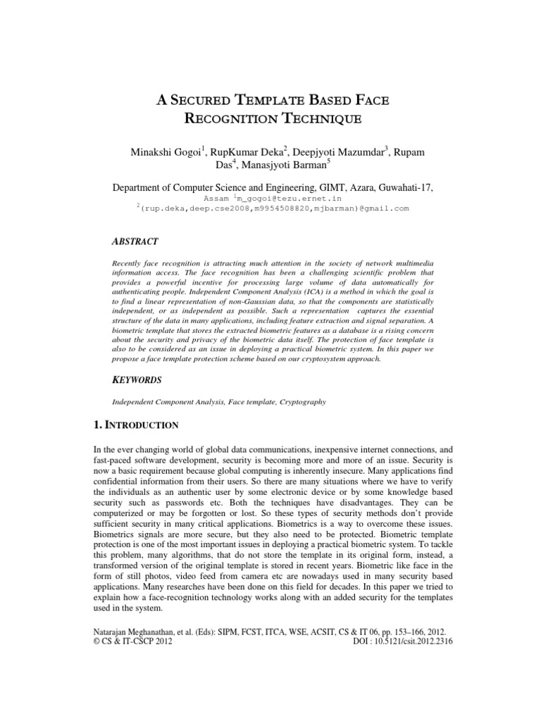 A Secured Template Based Face Recognition Technique | PDF | Principal ... A Secured Template Based Face Recognition Technique | PDF | Principal ...