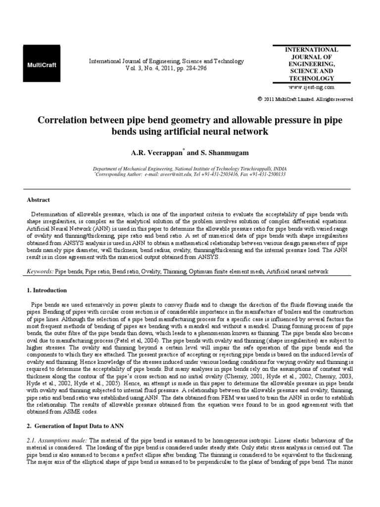 Correlation Between Pipe Bend Geometry and Allowable Pressure in Pipe ...