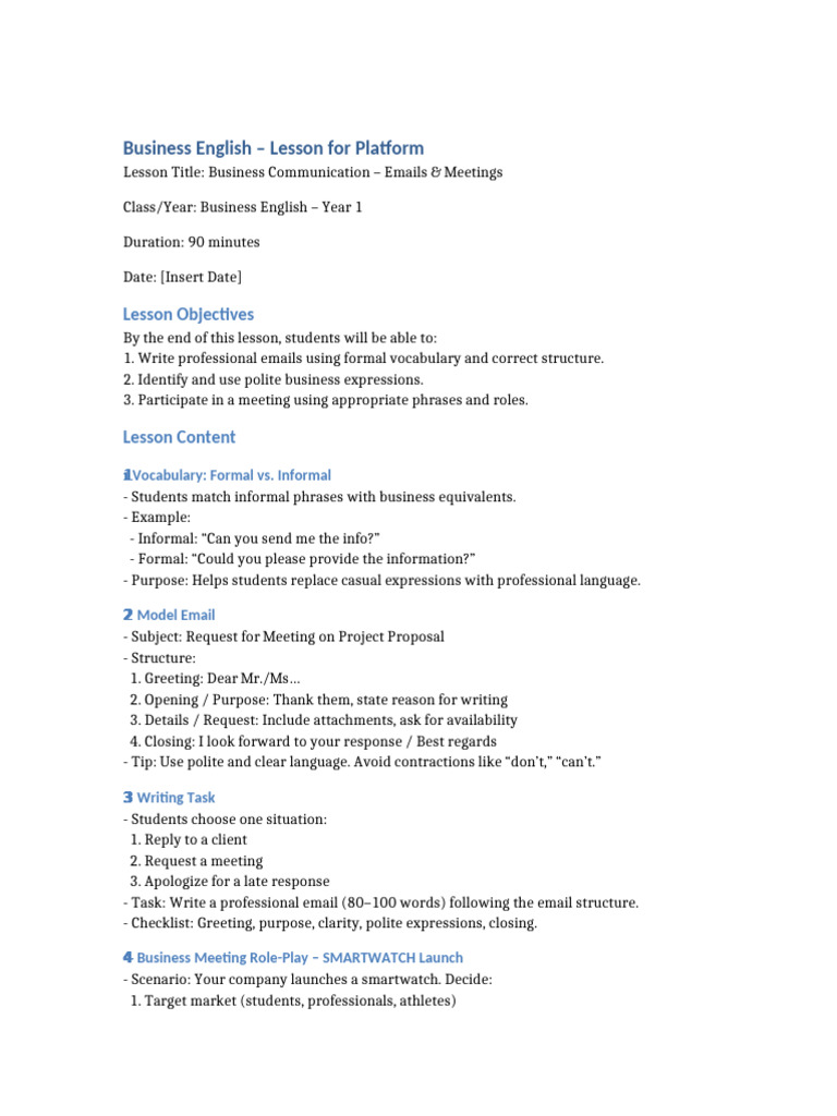 Business English Lesson | PDF | Human Communication
