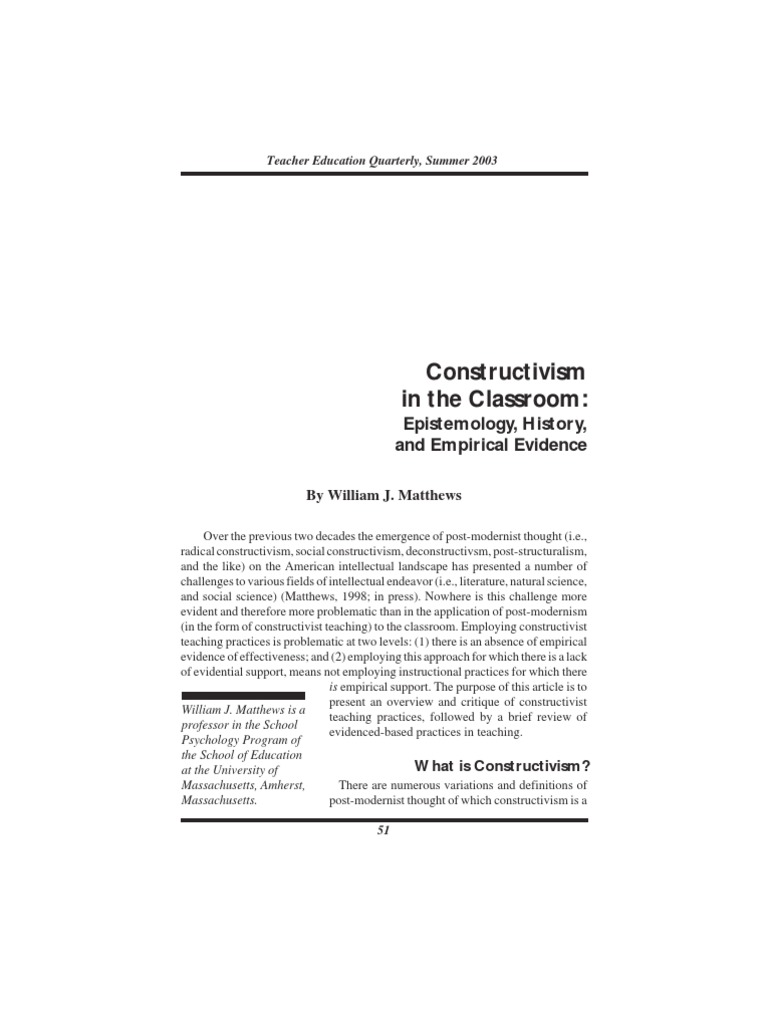 Constructivism in the Classroom: An Overview and Critique of ...