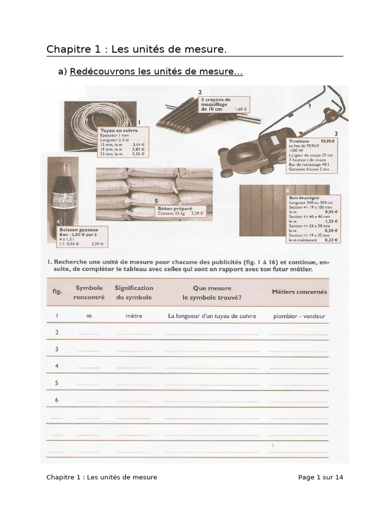 Chapitre 1 Unites de Mesures - Classe 3p | PDF | Quantité