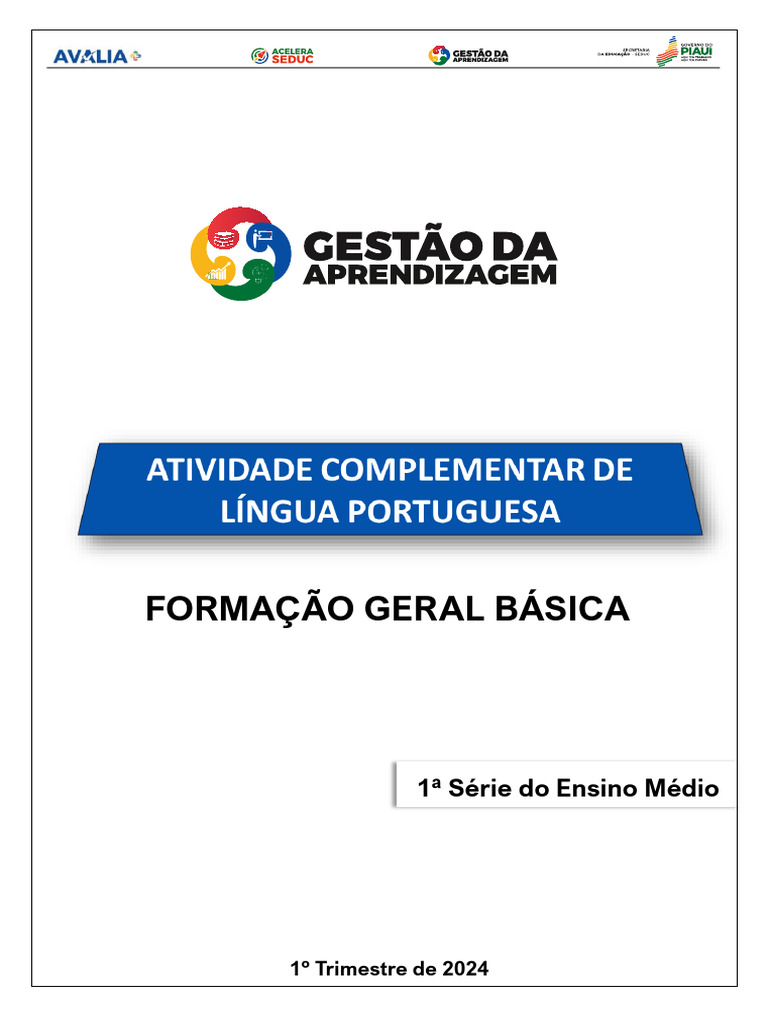 Atividade Complementar de Língua Portuguesa - 1 Série Ensino Médio ...