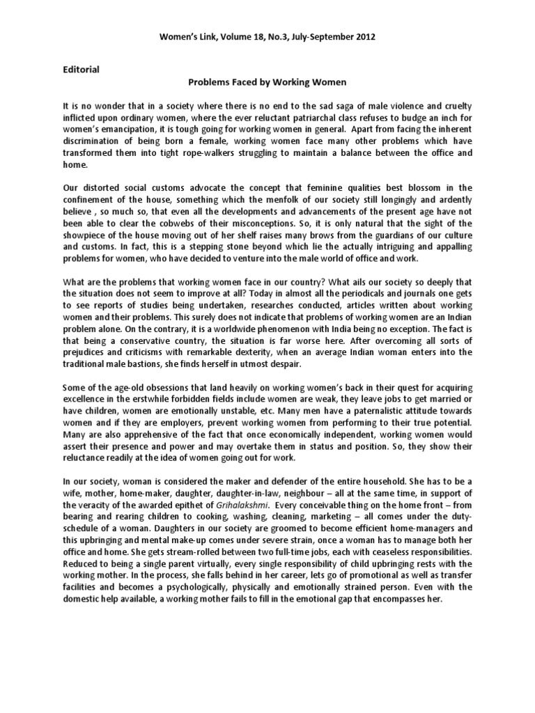Problems Faced by Working Women | PDF | Sexual Harassment | Social ...