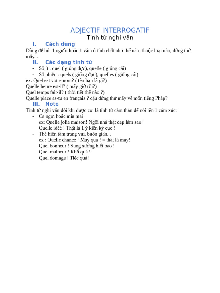 Adjectif Interrogatif | PDF