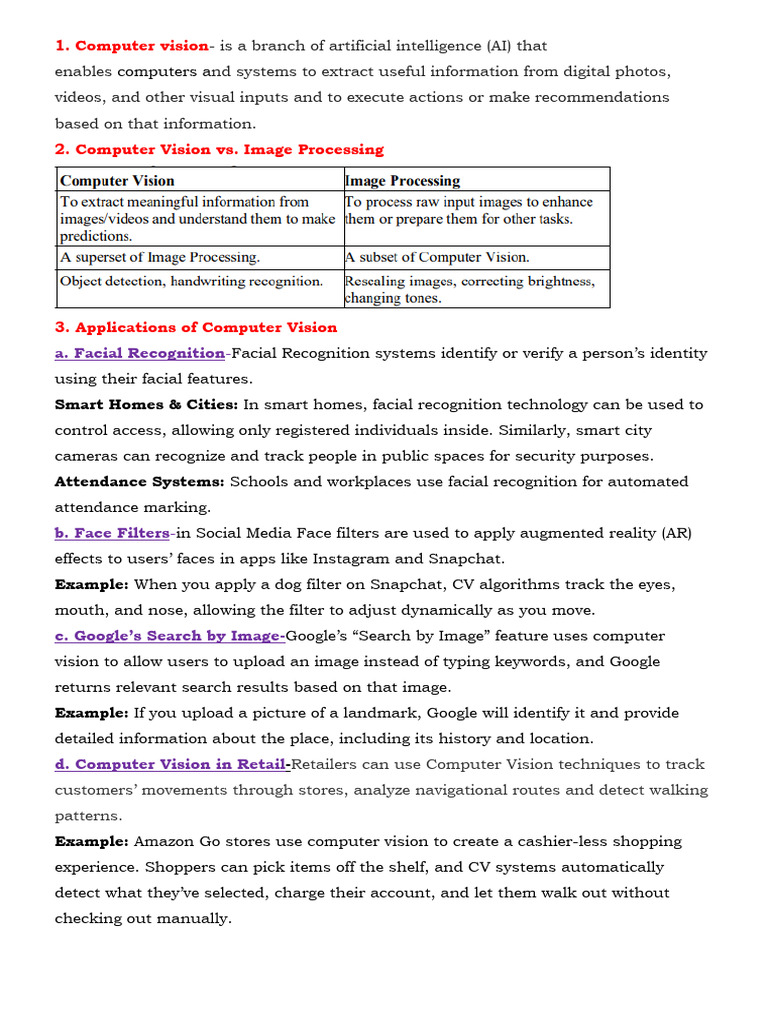 Computer Vision Notes, MCQ, Assertion & Reasoning | PDF | Computer ...