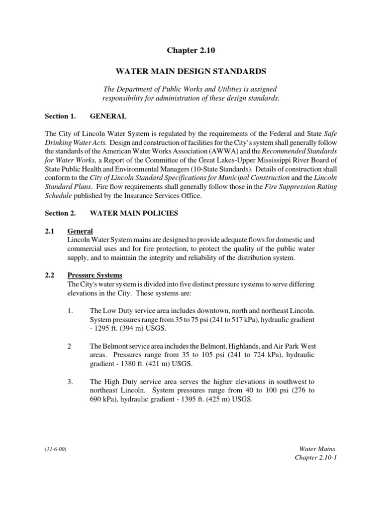 Lincoln County Water Main Design Standards | PDF