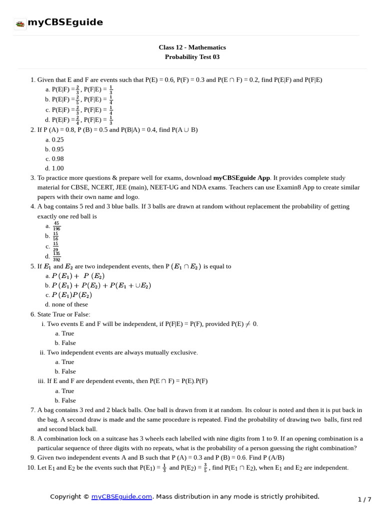 12 Math Probability Tp03 | PDF