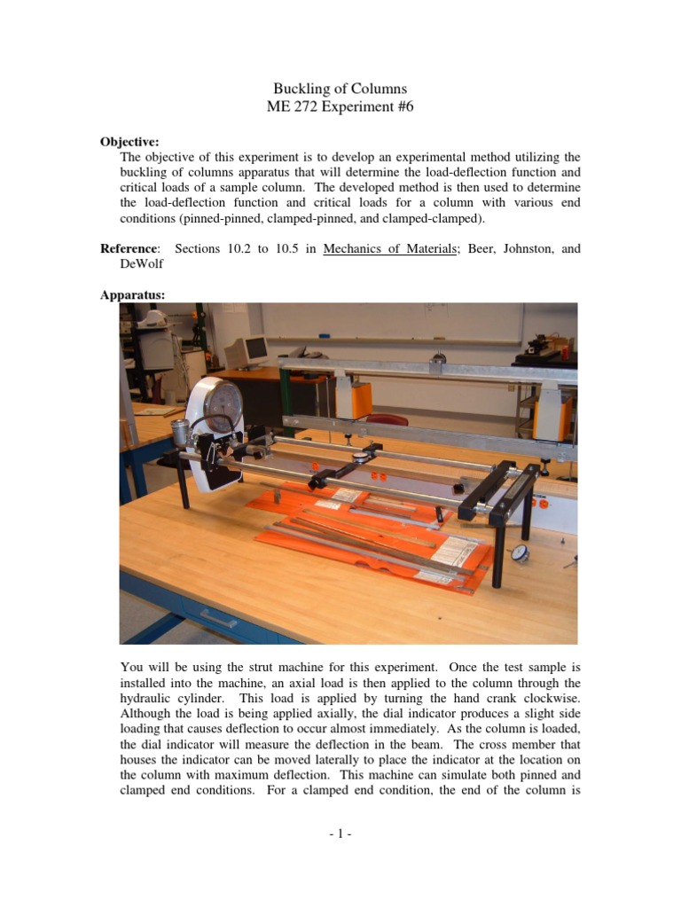 Buckling of Columns ME 272 Experiment #6: Objective | PDF | Buckling ...