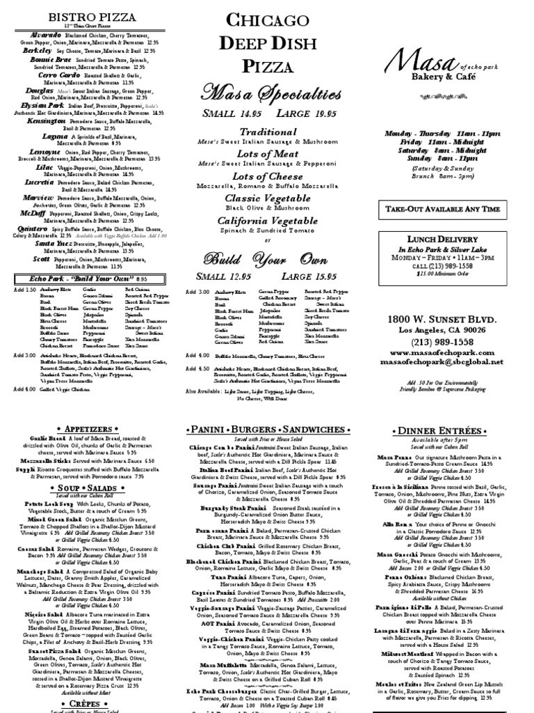 Masa of Echo Park Take Out Menu | PDF | Tomato Sauce | Salad
