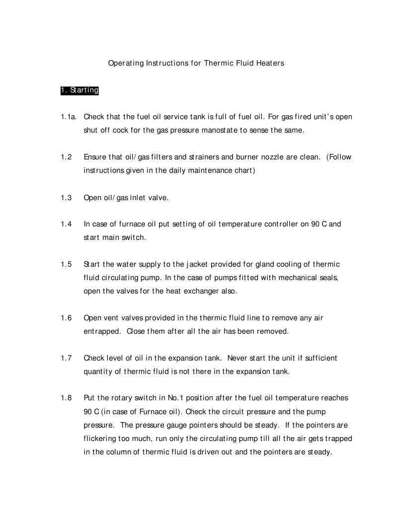Starting: Operating Instructions For Thermic Fluid Heaters | PDF ...