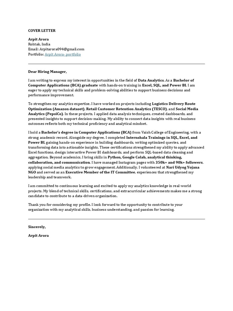 Arpit Arora Cover Letter | PDF
