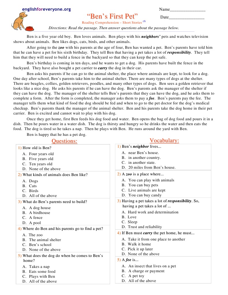 Short Stories RC - Bens First Pet | PDF | Dogs | Pet