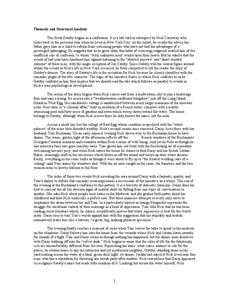 The Great Gatsby - Thematic and Structural Analysis (Bloom's Notes ...
