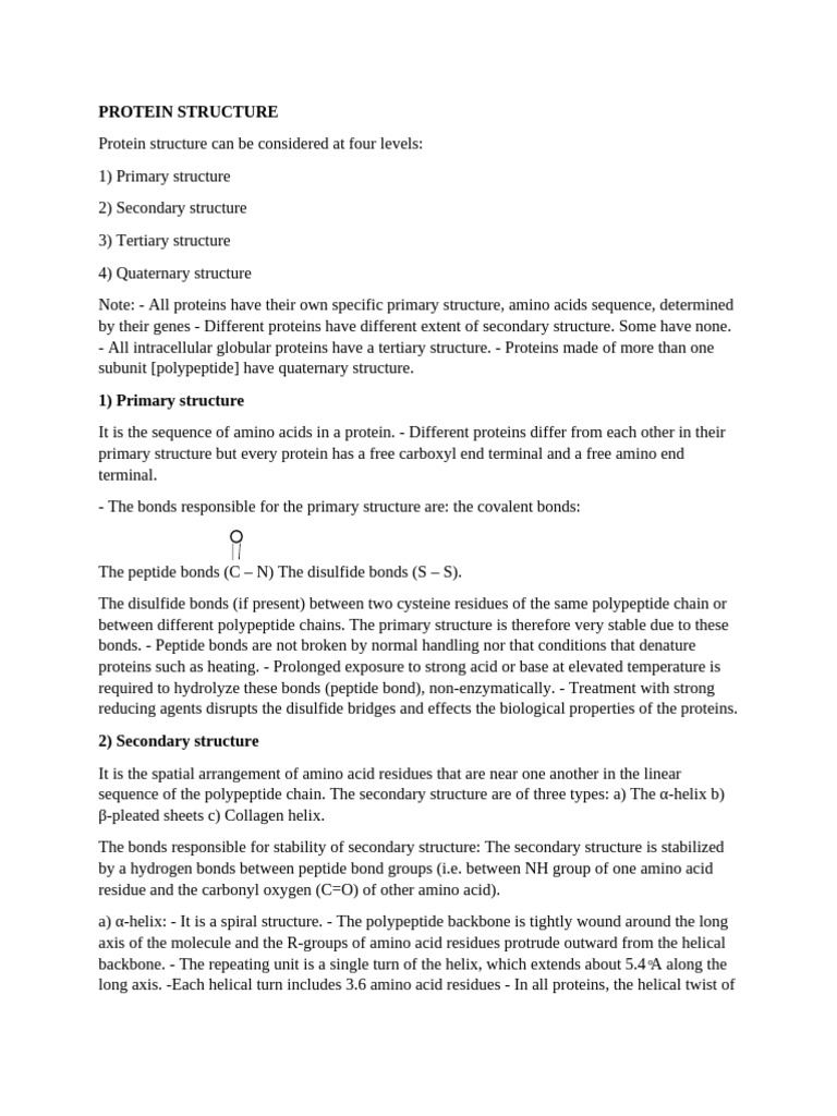 Protein Structure Note | PDF | Protein Structure | Alpha Helix