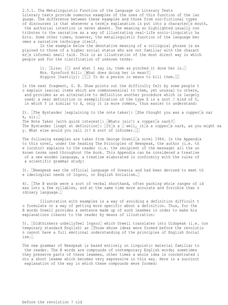 2.5.1. The Metalinguistic Function of The Language in Literary Texts ...