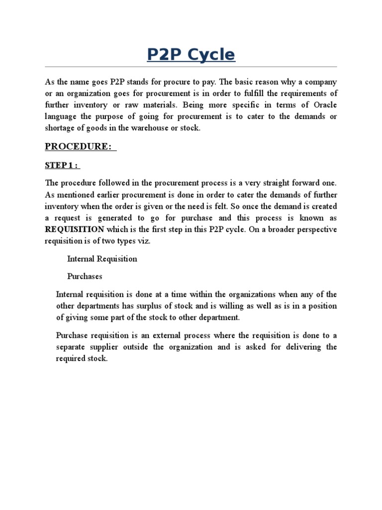 P2P Cycle | PDF | Procurement | Business Economics