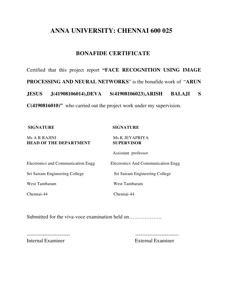 Anna University: Chennai 600 025: Bonafide Certificate | PDF ...