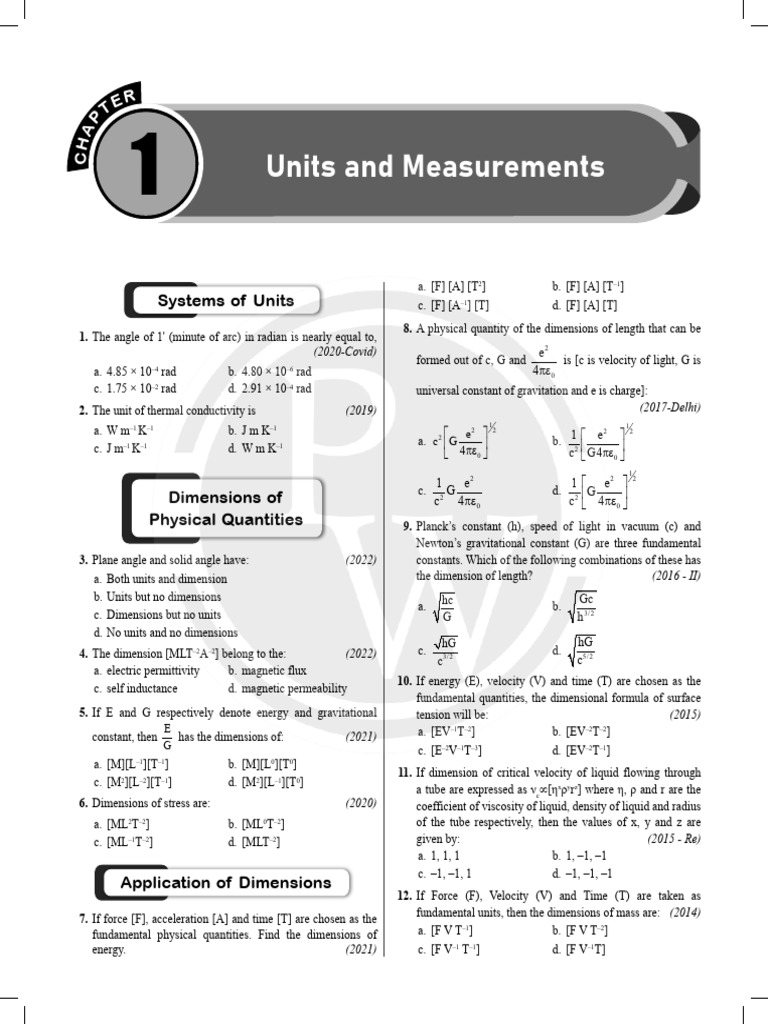 Units & Measurements (Most Repeated Questions) | PDF | Significant ...