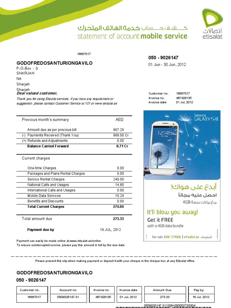 Godofredosanturiongavilo 050 - 9026147: Dear Valued Customer | PDF | Payments | Invoice