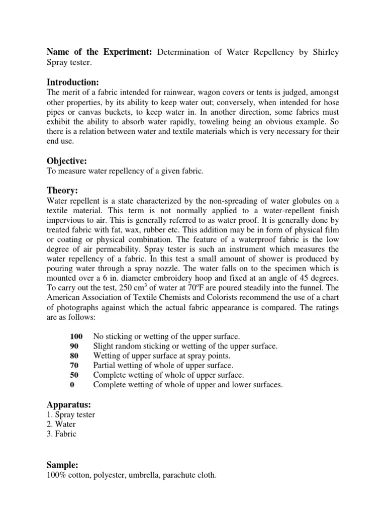 Water Repellency Test Results | PDF | Textiles | Applied And ...
