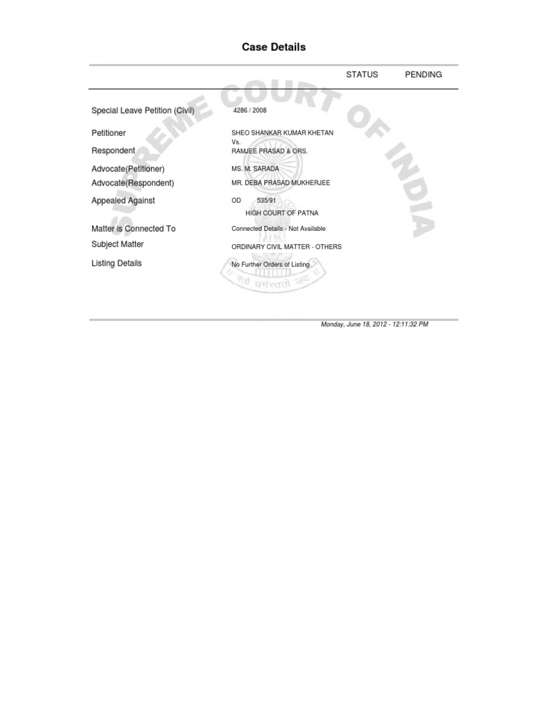 Case Details: Status Pending | PDF