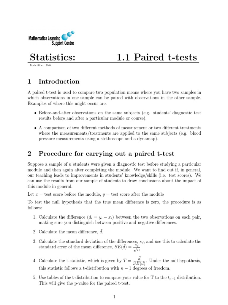 Paired T Test | PDF