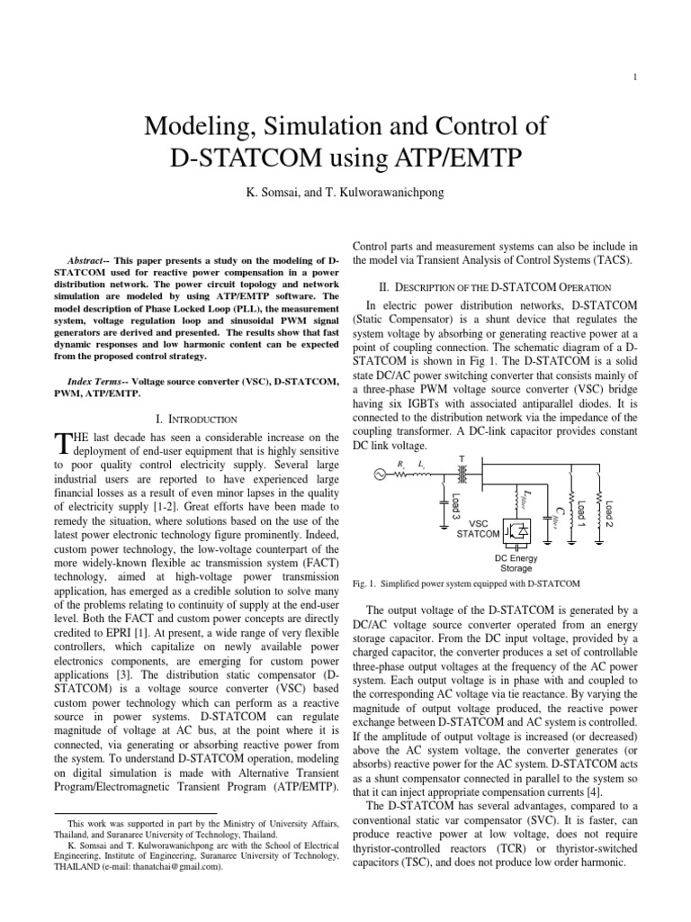 Modeling, Simulation and Control of D-Statcom Using Atp/Emtp | PDF | Power Electronics | Ac Power