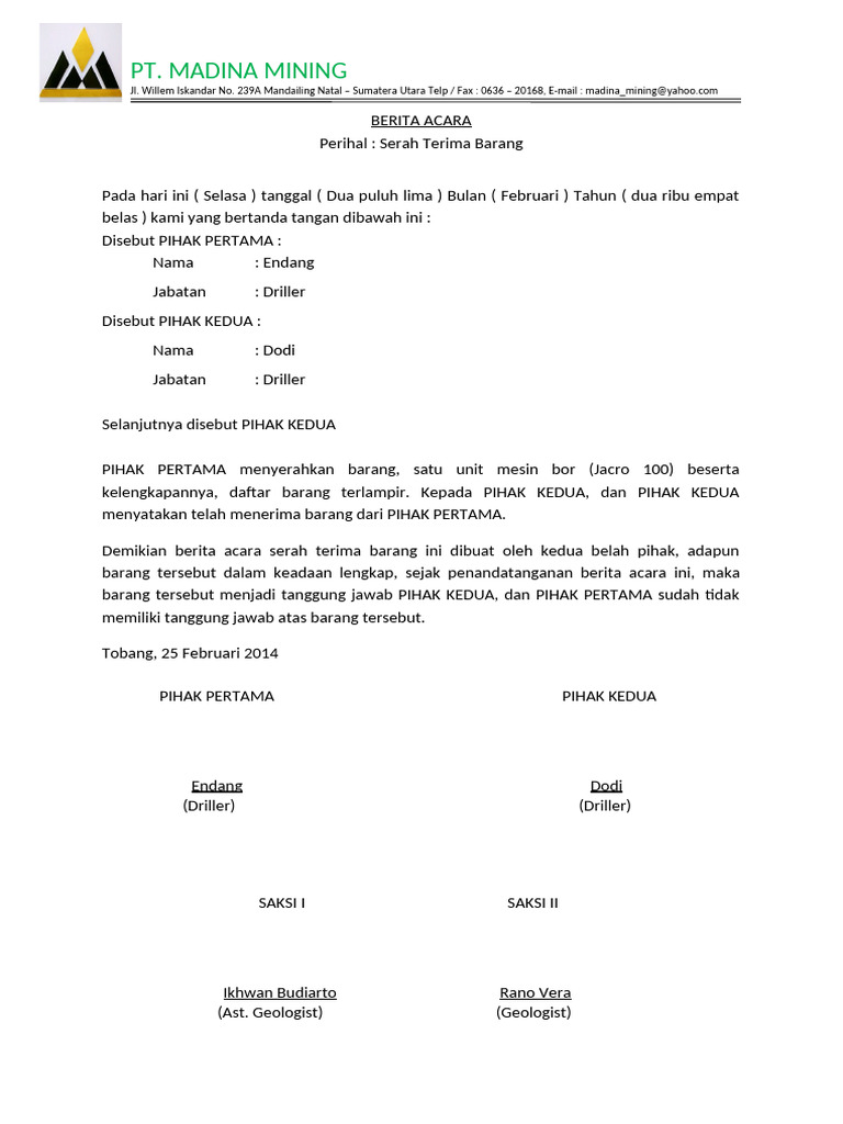 Berita Acara Serah Jacro | PDF