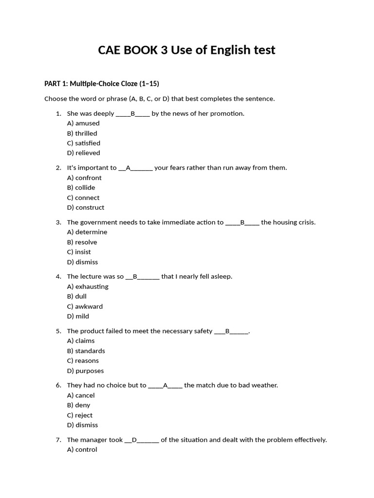 CAE BOOK 3 Use of English Test | PDF