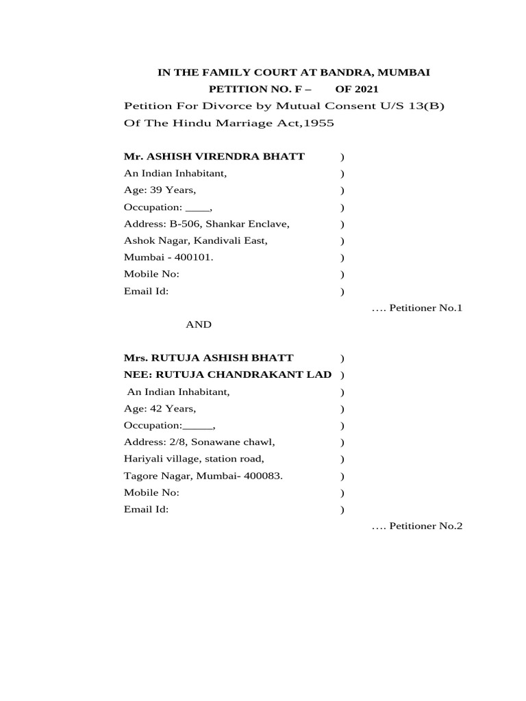Ashish Bhat (Claim Affidavit) | PDF | Divorce | Marriage