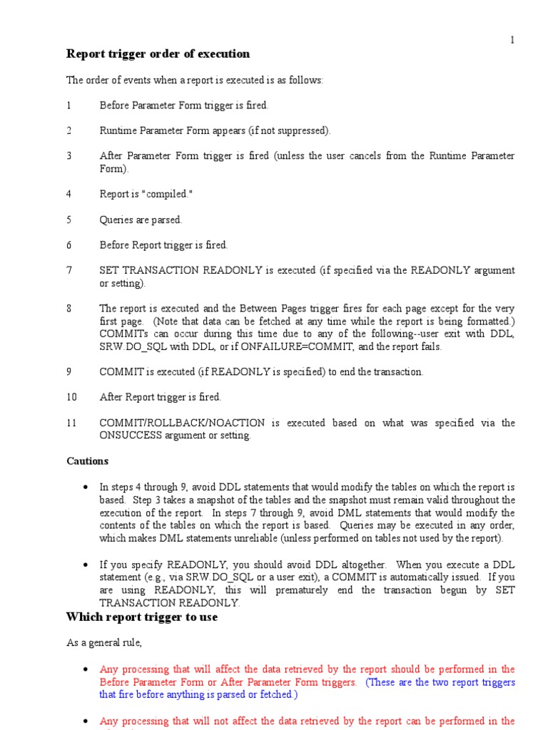 Report Trigger Order of Execution: Cautions | PDF | Parameter (Computer ...