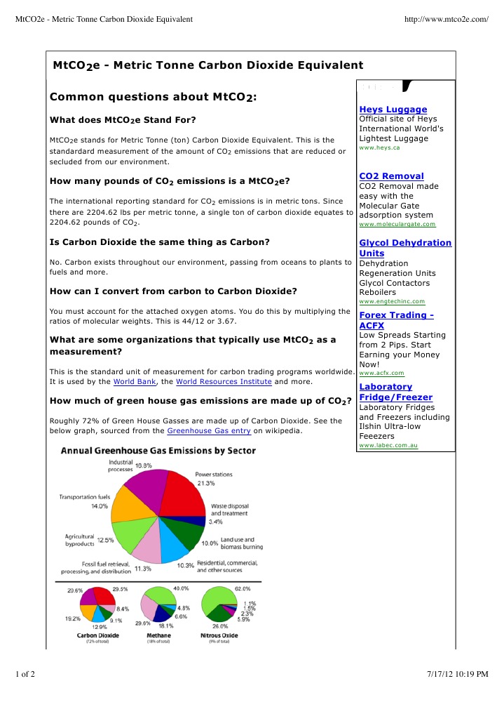 MtCO2e - Metric Tonne Carbon Dioxide Equivalent | PDF
