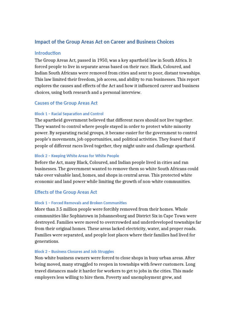 Group Areas Act Report | PDF | Apartheid | South Africa