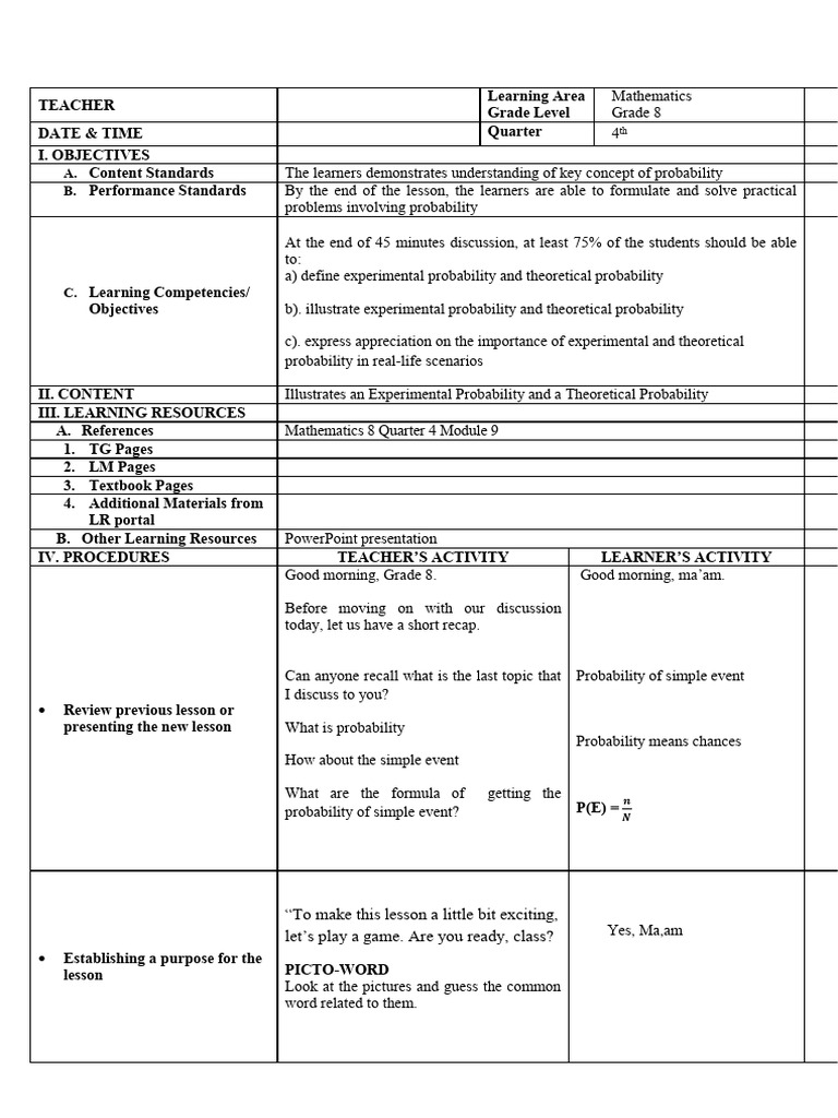 DLP - Illustrating An Experimental Probability and A Theoretical ...