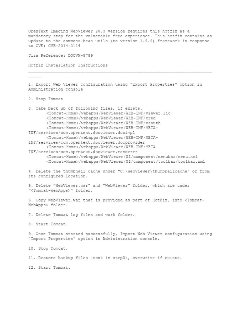 OpenText Imaging WebViewer 20.3 Hotfix (Commons-Beanutils Upgrade) | PDF