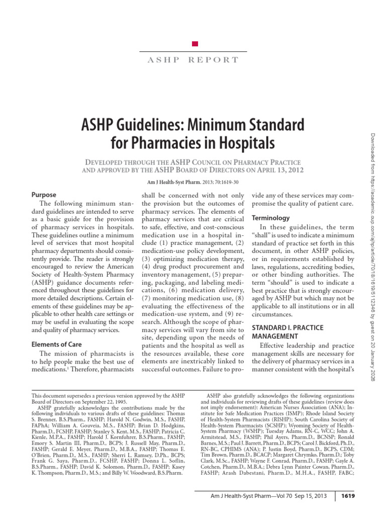 ASHP Guidelines | PDF | Pharmacy | Pharmacist