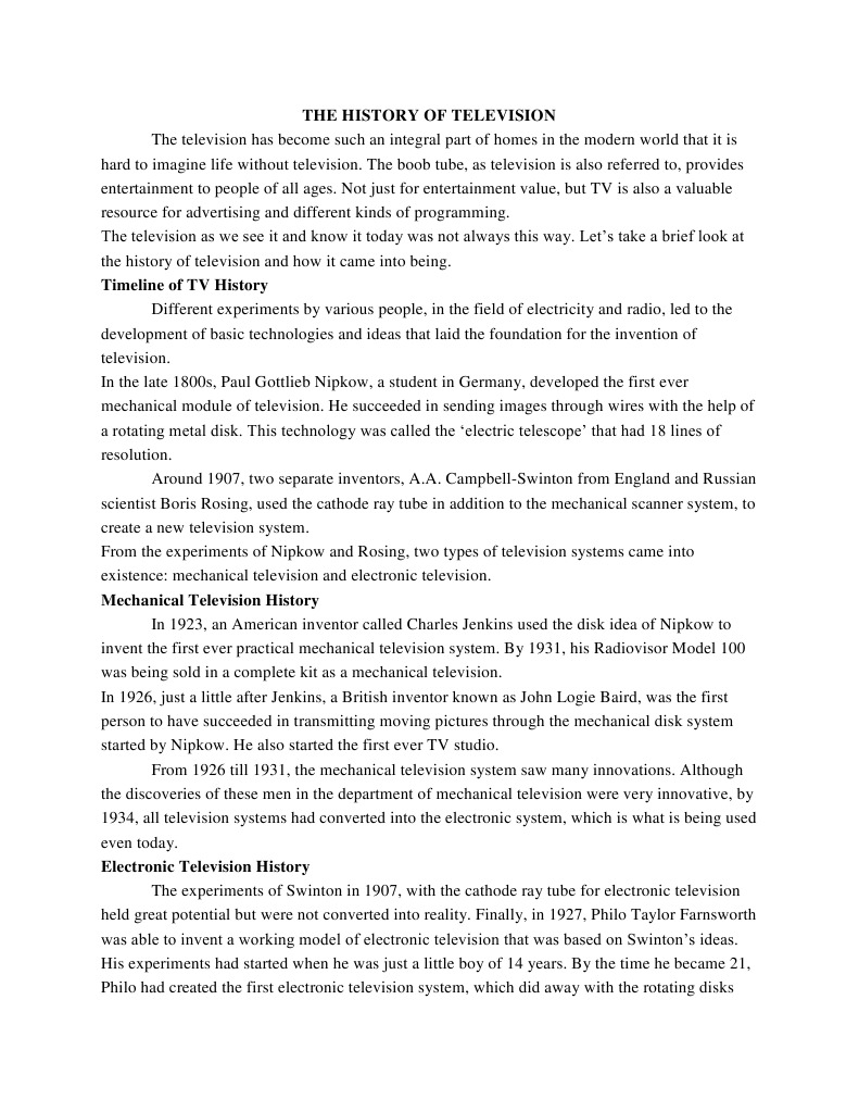 The History of Television | PDF | Television | Display Technology