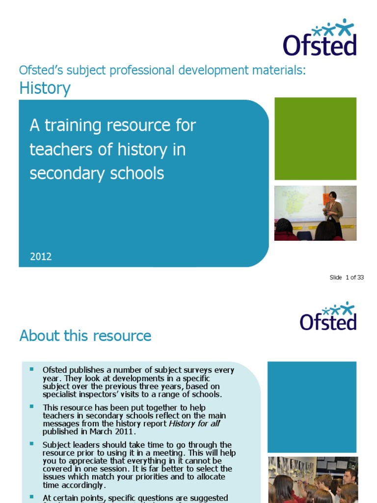 Ofsted History Training Resource Guide | PDF | Teachers | Gce Advanced ...