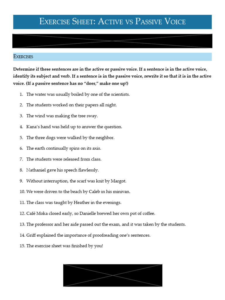 Regent Writing Lab Active Vs Passive Exercise Sheet | PDF | Grammar ...