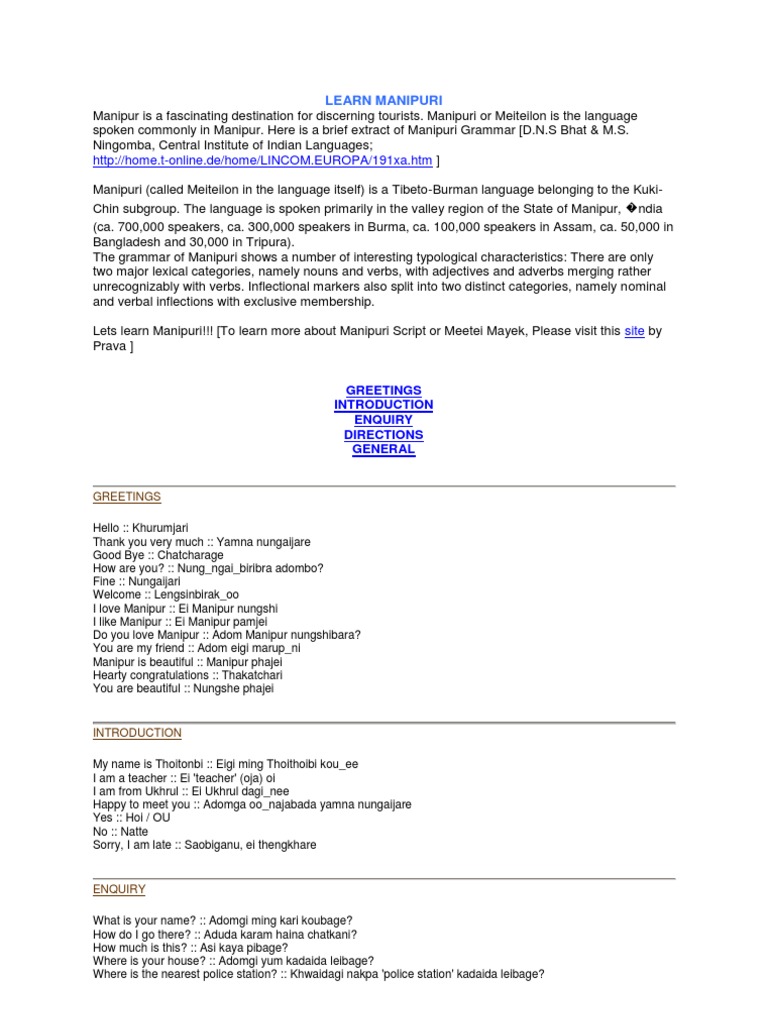 Basics of Manipuri Language | PDF | Morphology | Semiotics