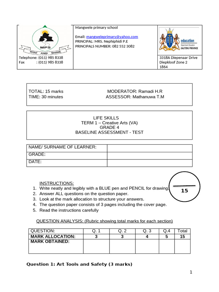 Baseline Assessment Creative Arts Term 1 2026 | PDF