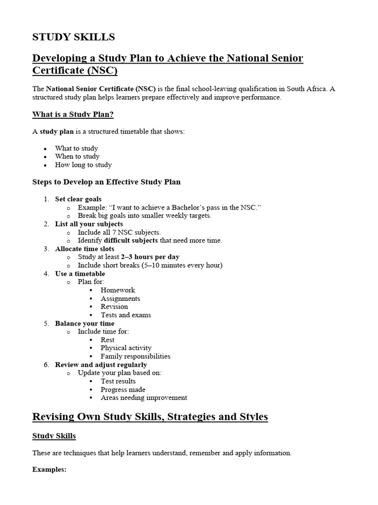 Study Skill Notes Grade 12 | PDF | Study Skills | Learning